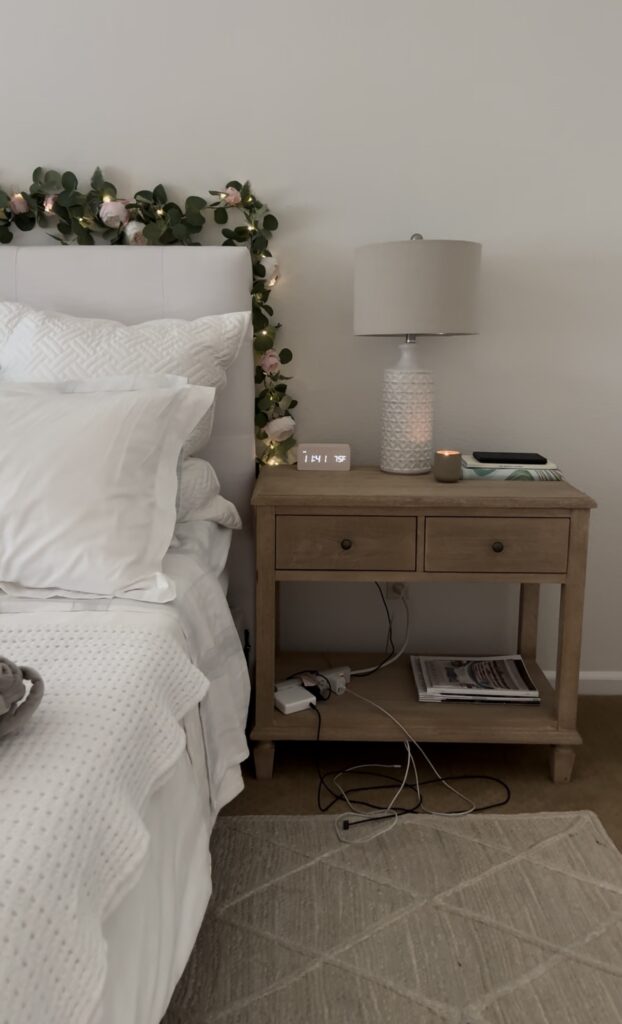 How To Organize Bedside Table Cords - Simply Organized